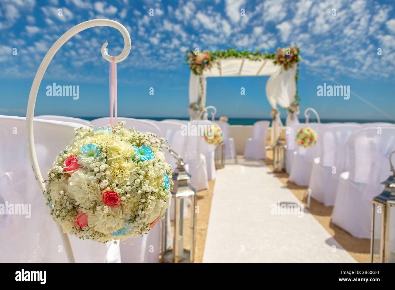 Beautiful scenery for a wedding arches in colors. On the cape Senhora ...