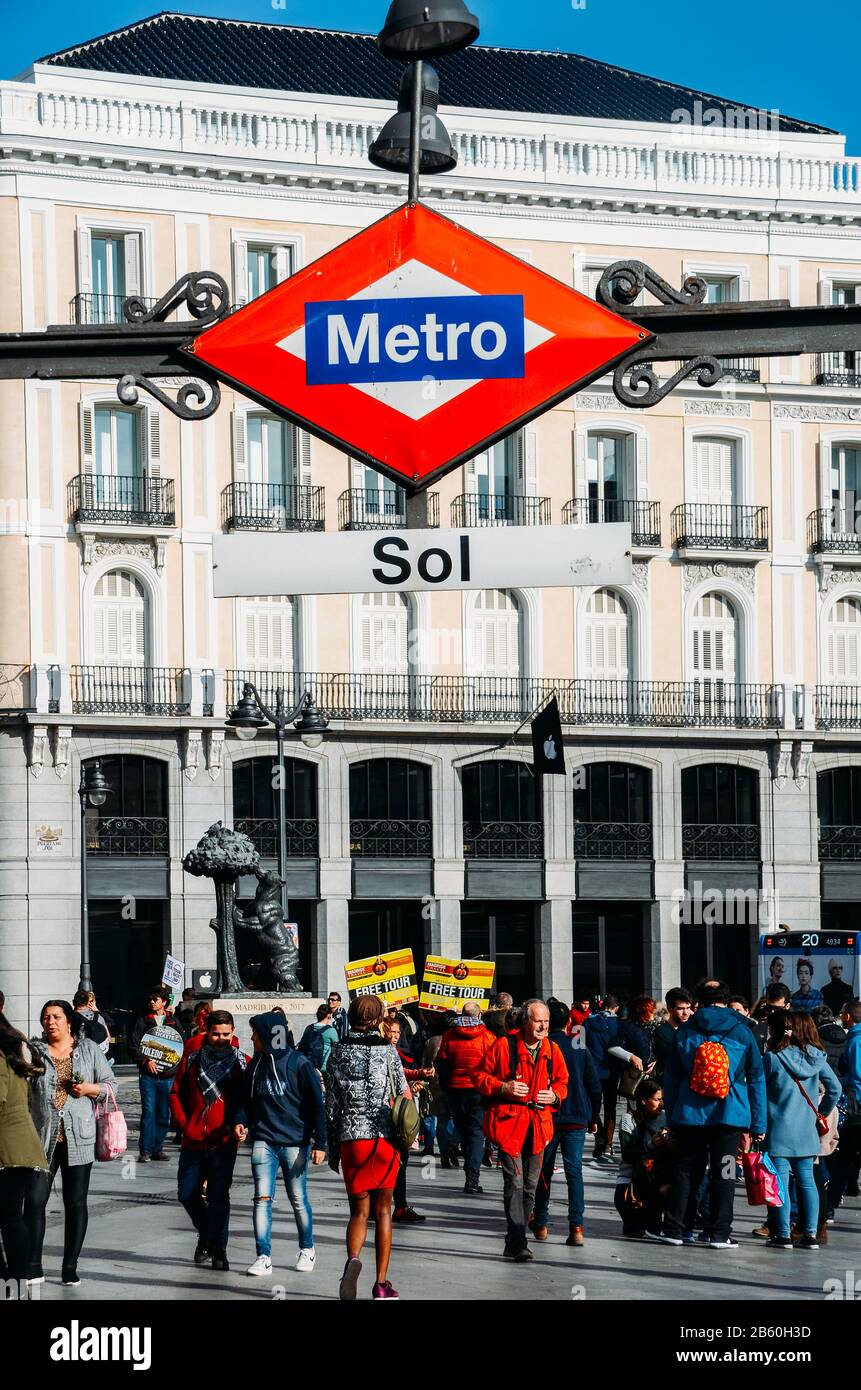 Madrid, Spain - March 7, 2020: Sol Metro station in Puerta del Sol ...