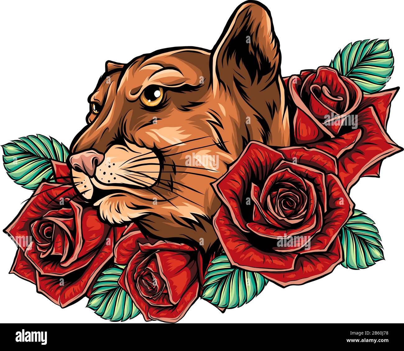 Panther snake roses tattoo graphic vector illustration Stock Vector ...