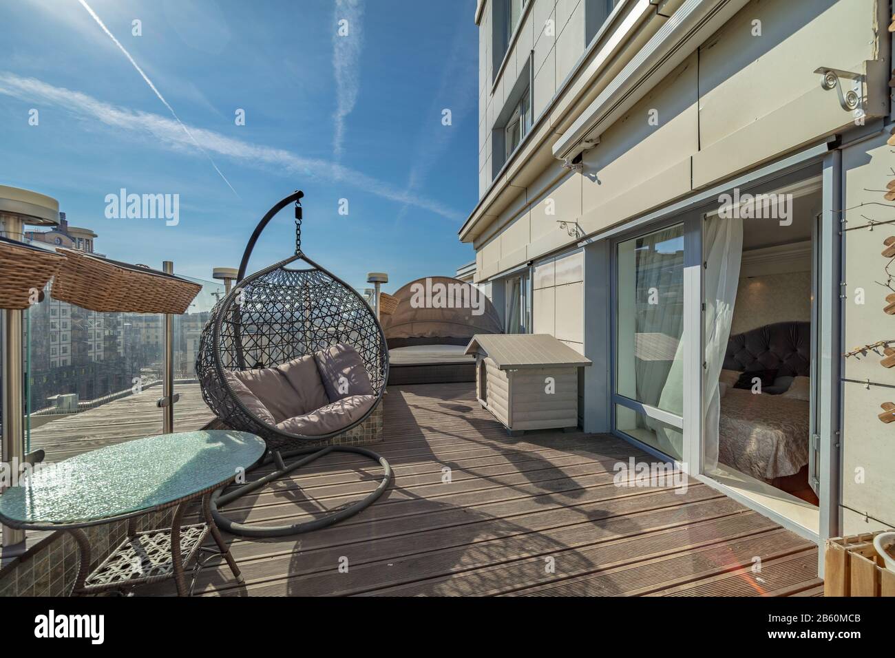 Personal terrace with table and chairs for outdoors leisure in modern ...