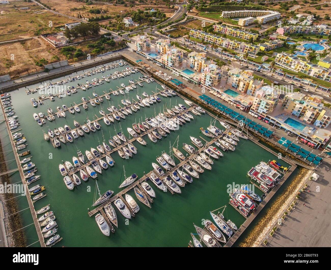 Aerial. Aerophotography view from above a luxury port, with trendy ...