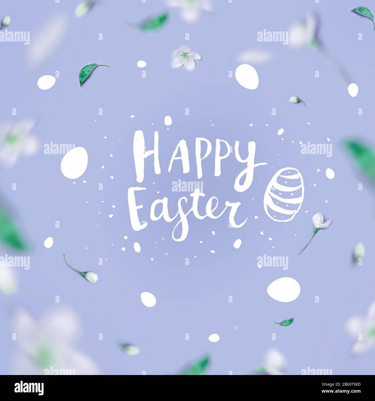 Lettering Happy Easter in a frame from flowers of an apple tree, pastel ...