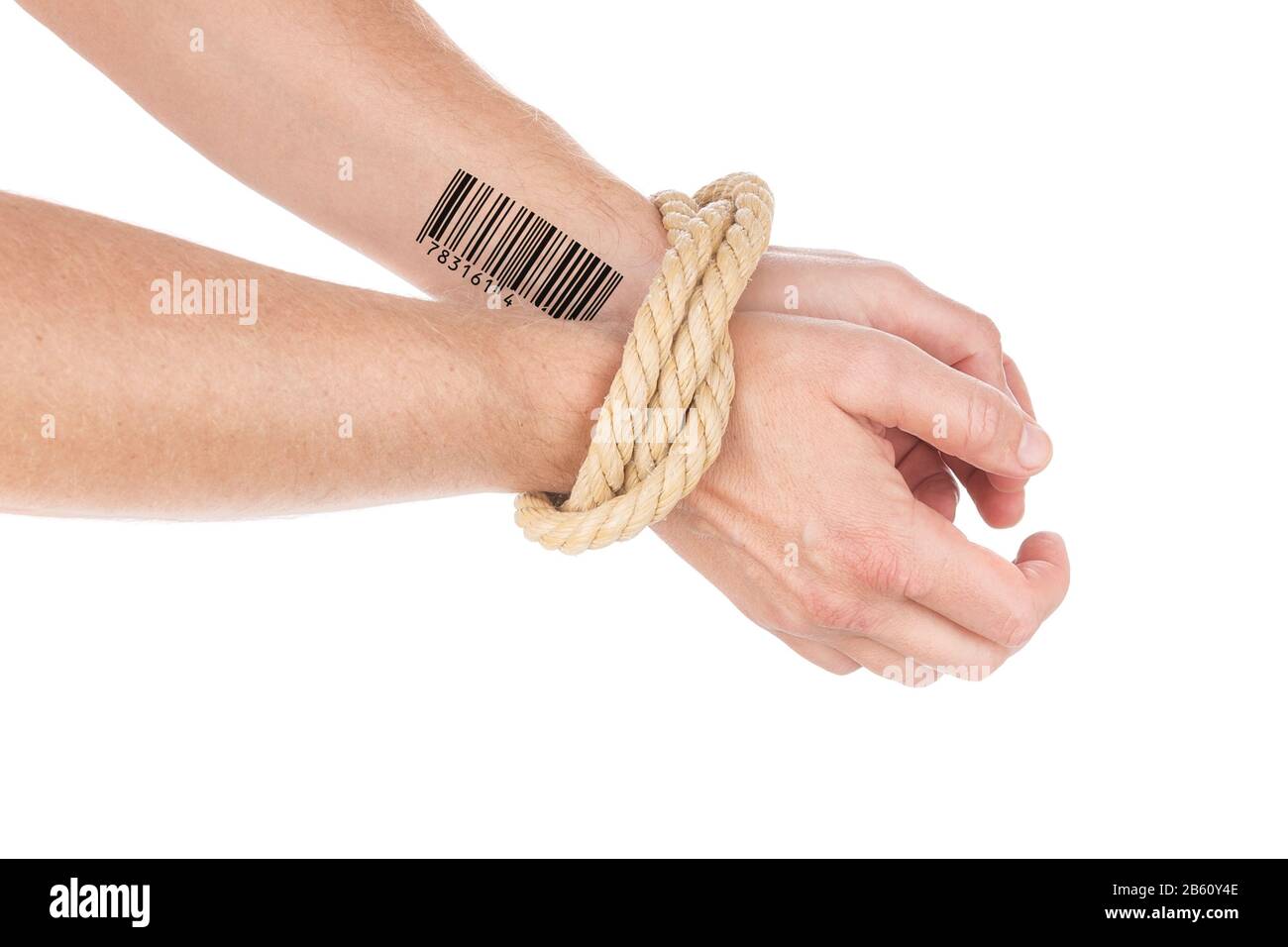 Freedom of privacy. Hands tied with barcode Stock Photo - Alamy