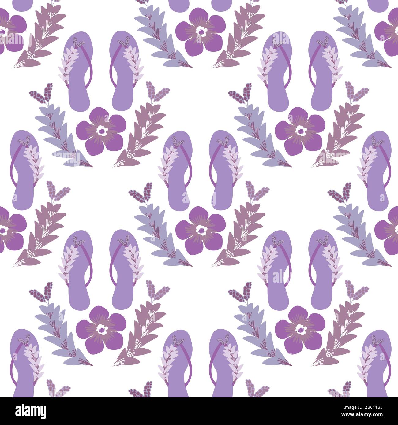 Flip flop shoe seamless vector pattern background. Sandals and tropical flower beach wedding ...