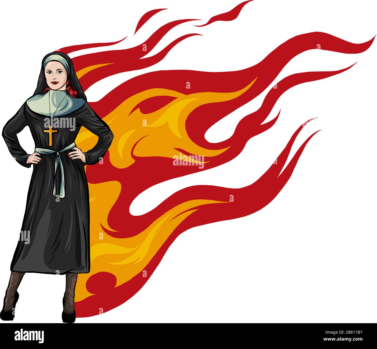 Purgatory nun in fire cartoon character vector Stock Vector Image & Art ...