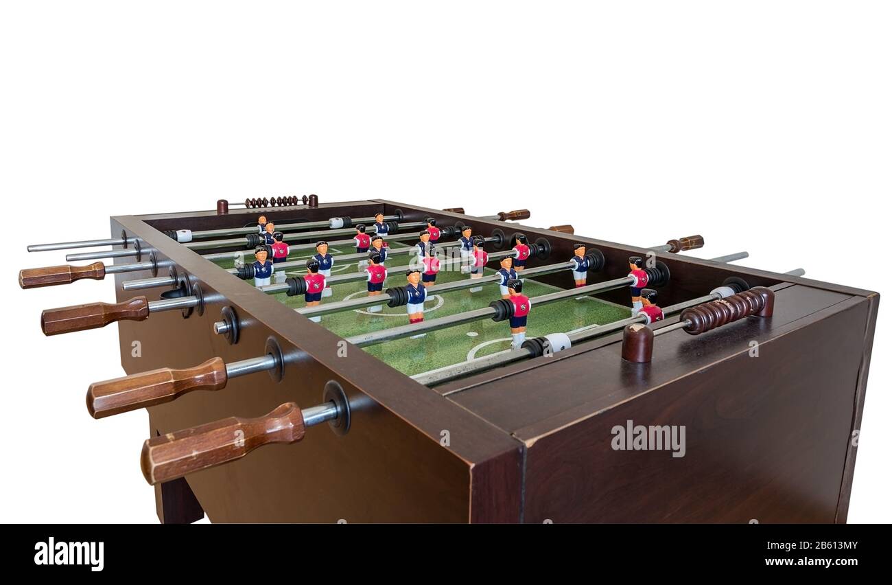 Tabletop football game. On a white background Stock Photo - Alamy
