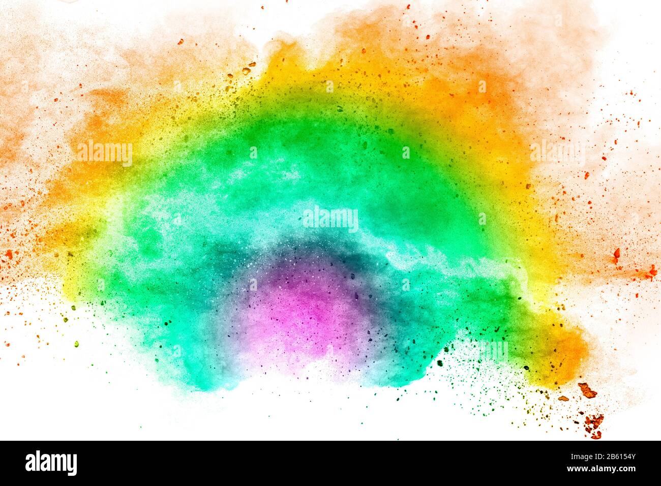 Abstract multi color powder explosion on white background.Freeze motion ...