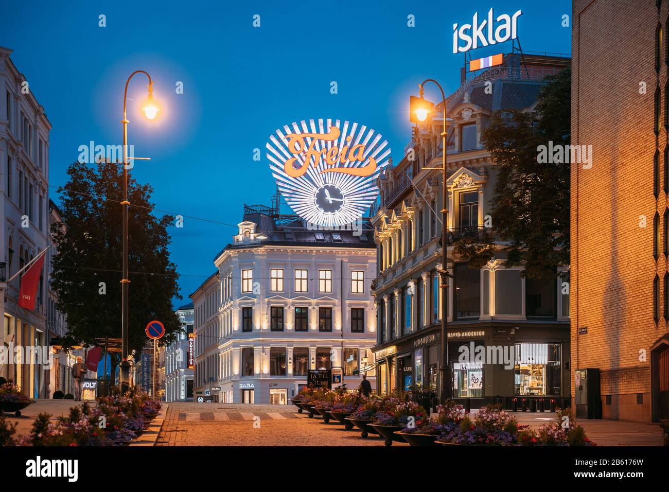 Oslo, Norway - June 24, 2019: Freia Sign In Night. Old Commercial Sign ...