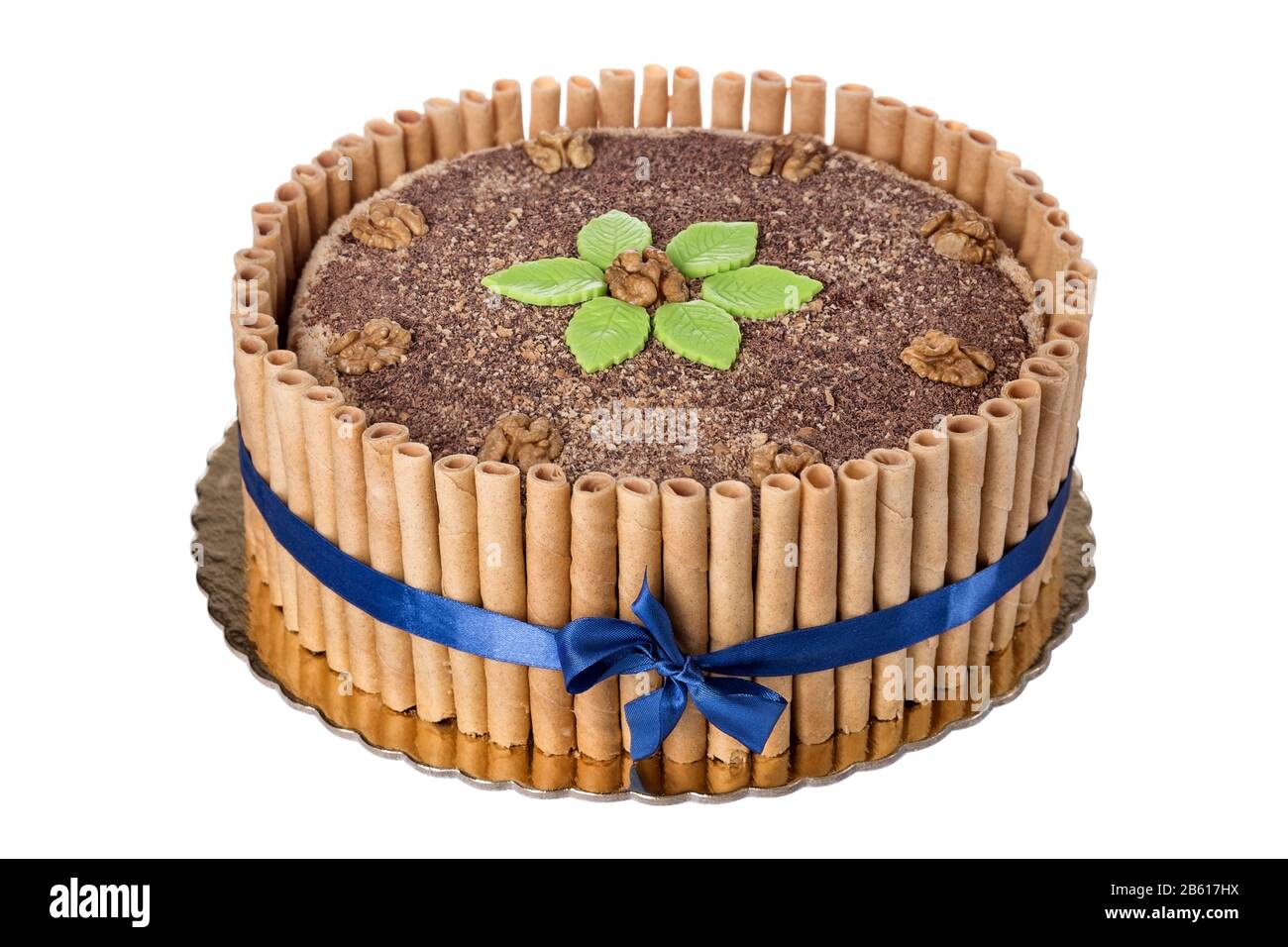 Sweet chocolate walnut cake. On the anniversary of his birthday Stock ...