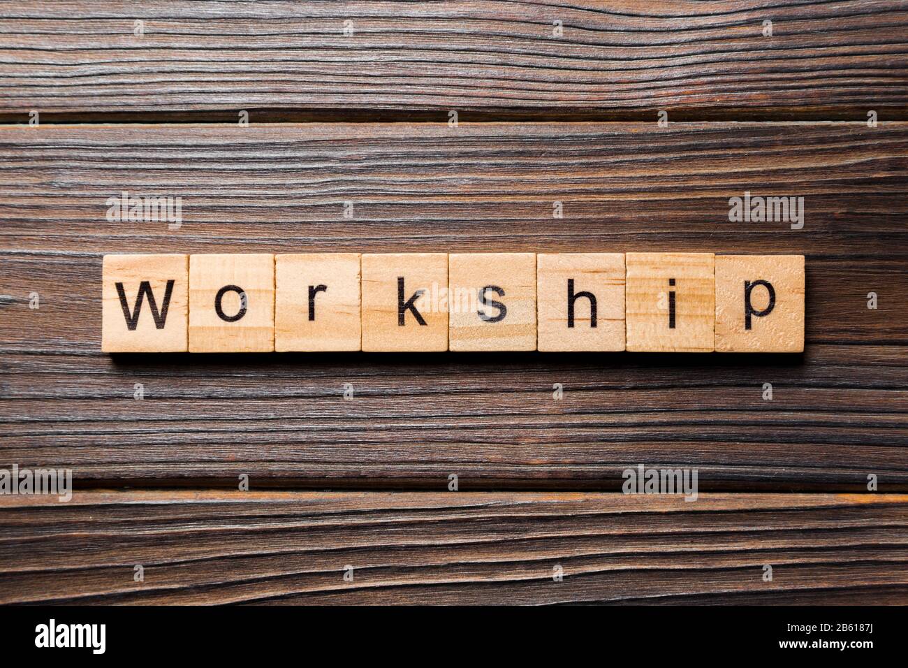 Worship word written on wood block. Worship text on wooden table for ...