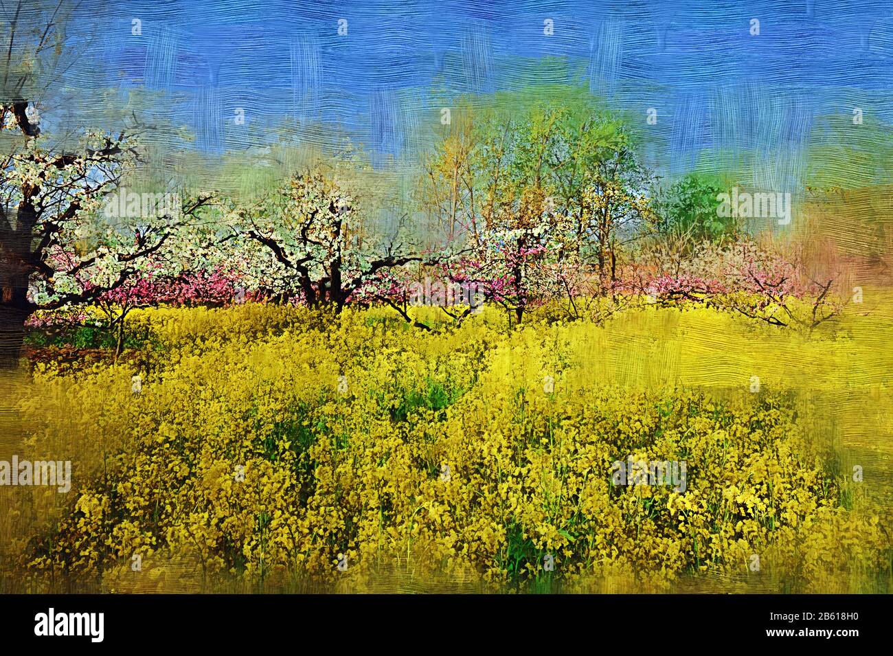 Spring pastoral scenery, oil painting photos Stock Photo - Alamy