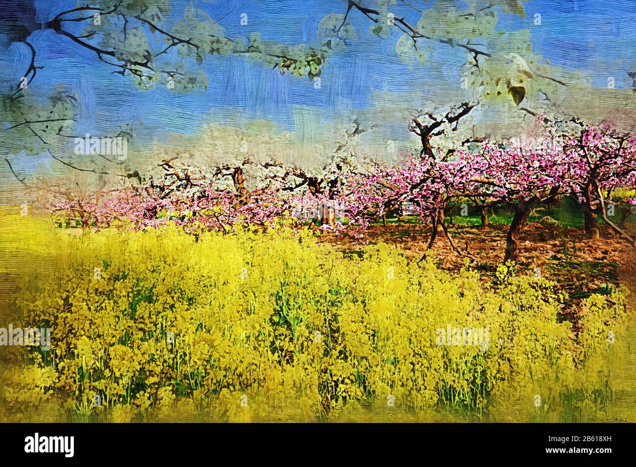 Spring pastoral scenery, oil painting photos Stock Photo - Alamy