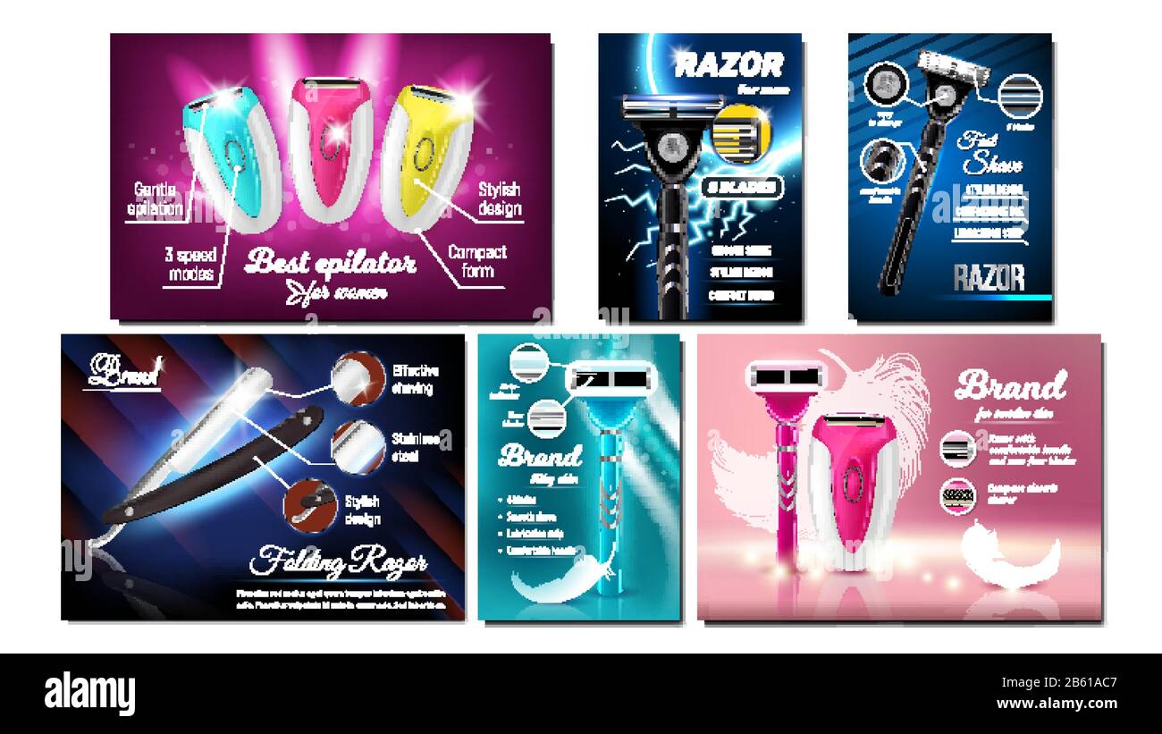 Razor And Epilator Advertising Banner Set Vector Stock Vector Image ...