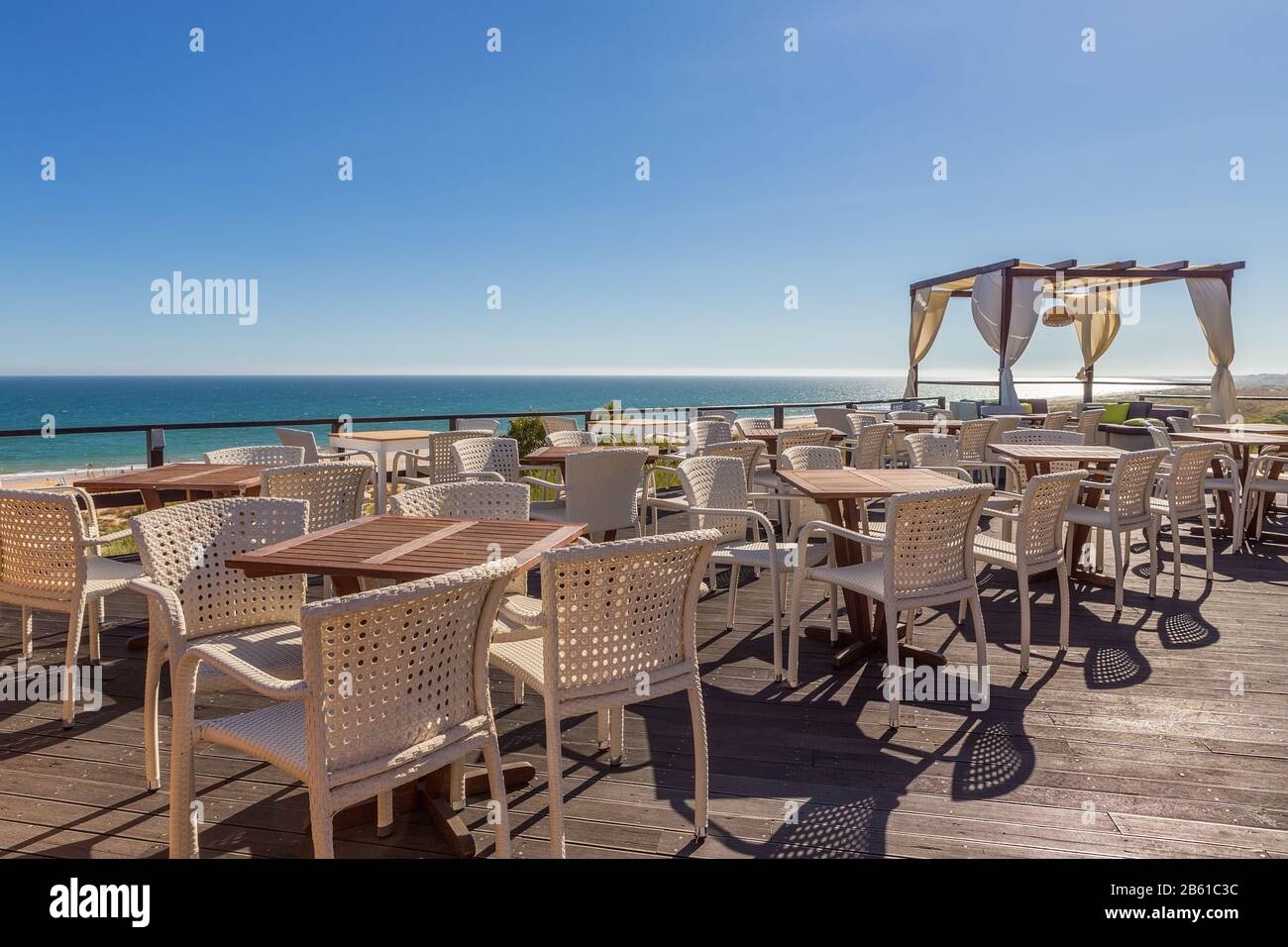View terrace bar of the restaurant, on the background of the sea Stock ...