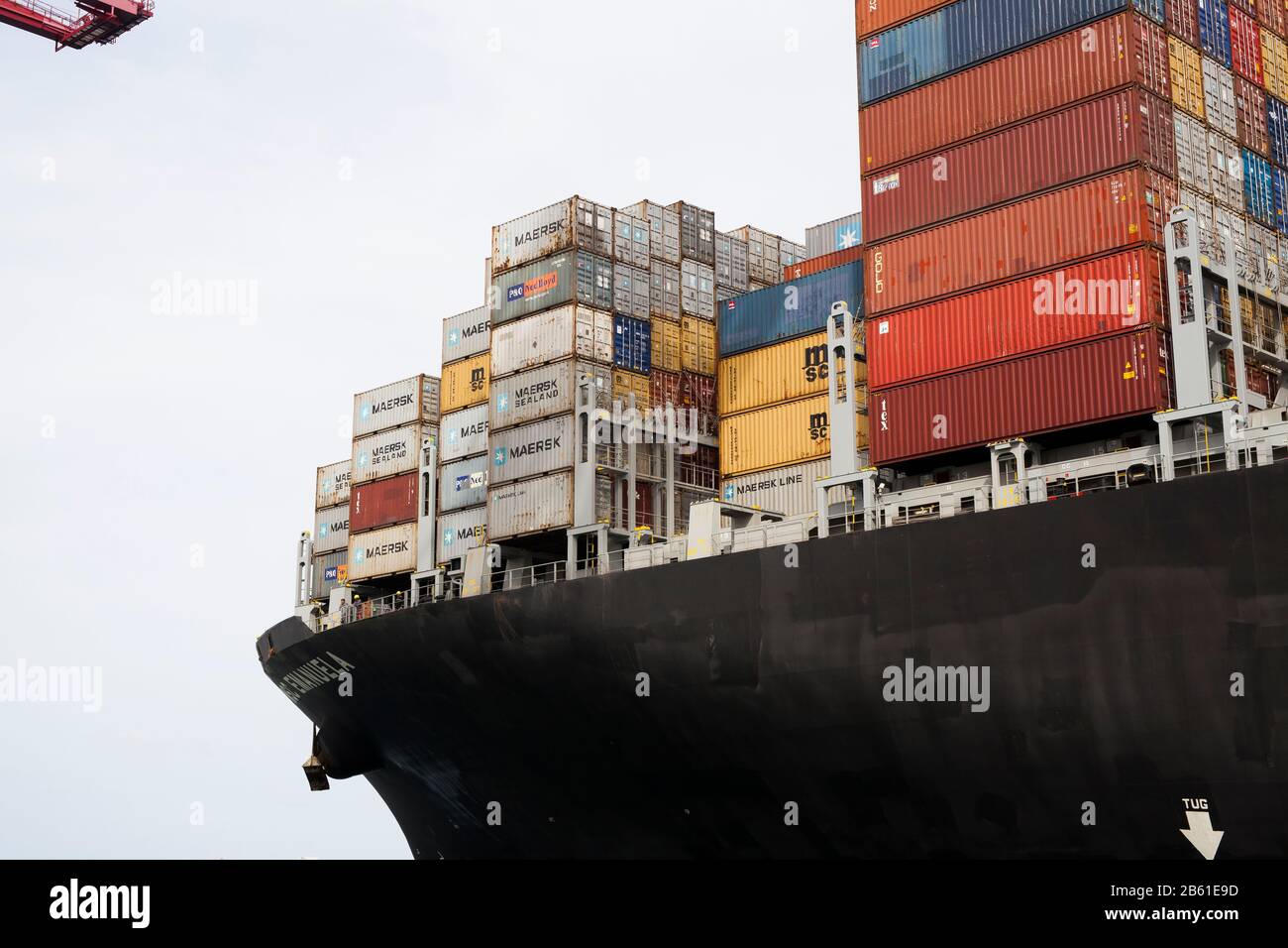 Container ship arriving at Container Terminal, Barcelona harbour ...