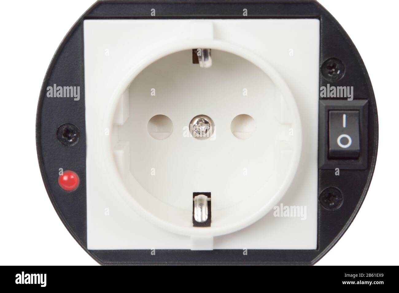 Isolated power outlet with button Stock Photo - Alamy