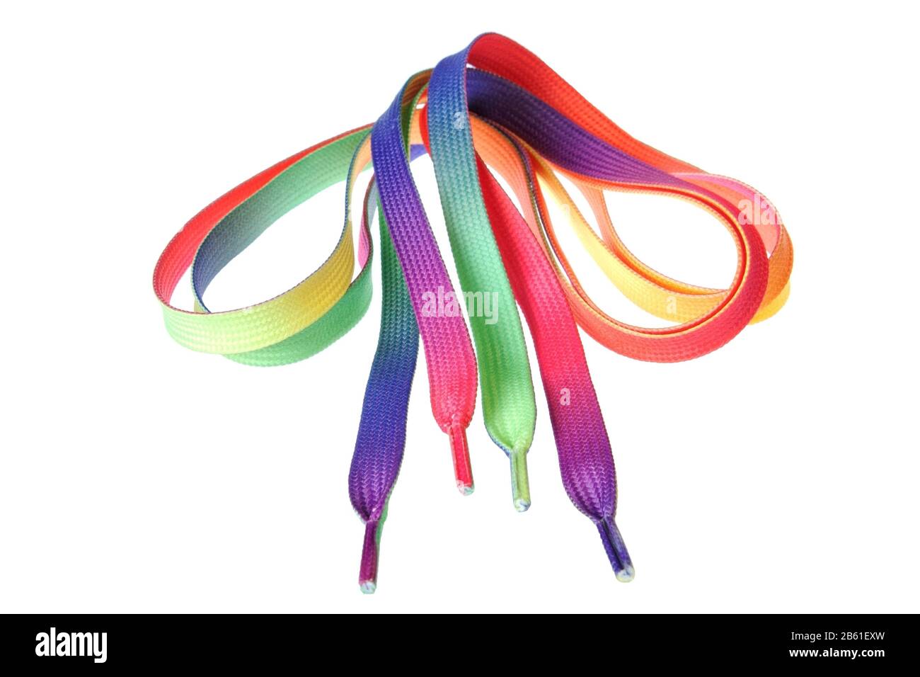 Multi-colored ropes for shoes. On a white background Stock Photo - Alamy