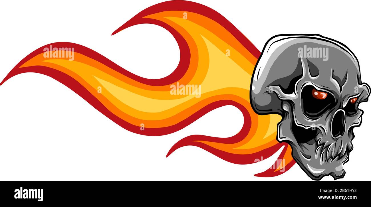 Skull on Fire with Flames Illustration in white background Stock Vector ...