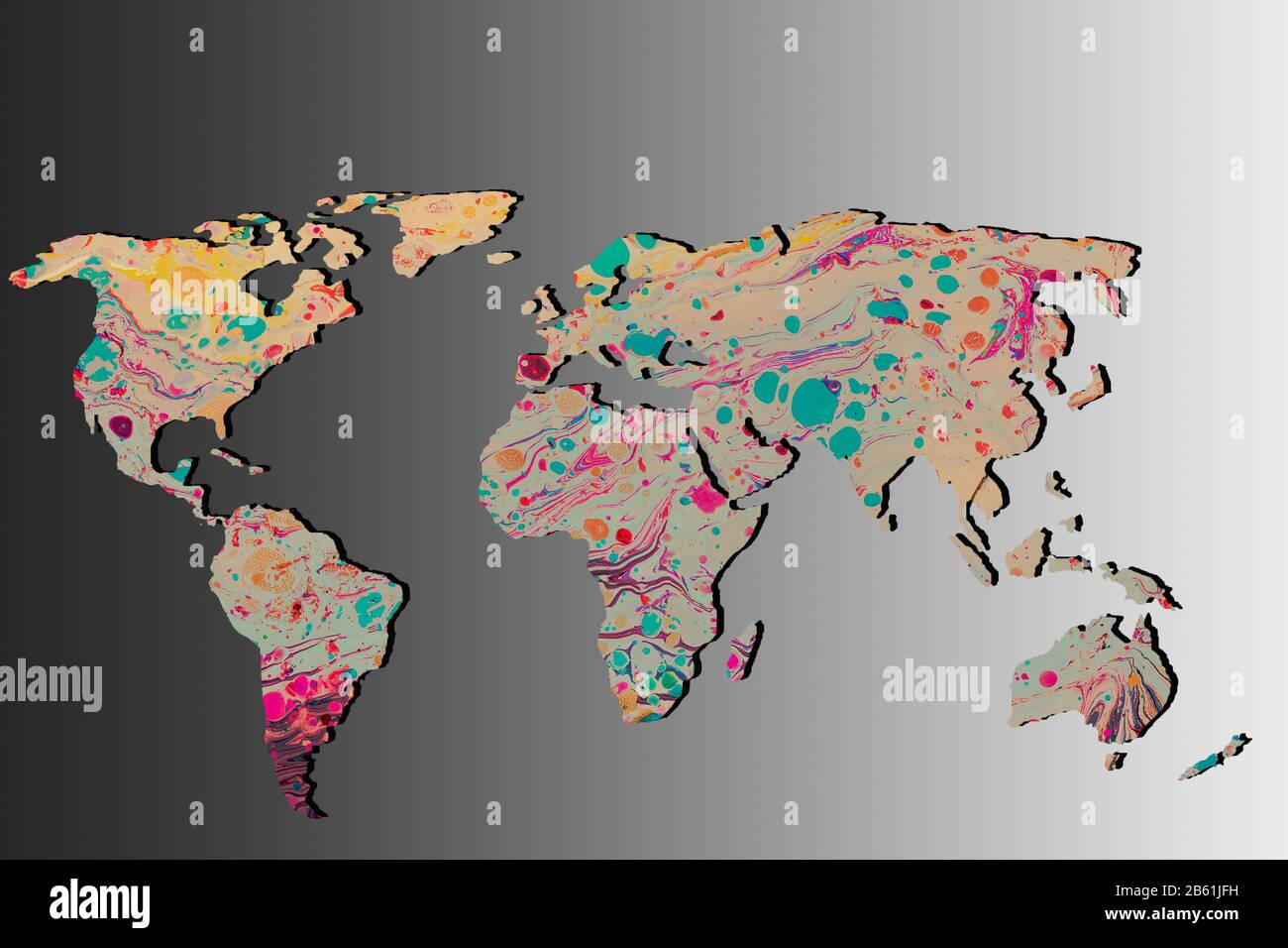 Roughly outlined world map with a colorful background patterns Stock ...