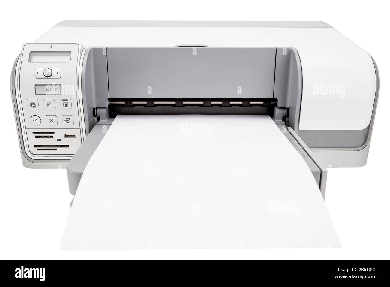 Office printer and blank paper for notes. On a white background Stock ...