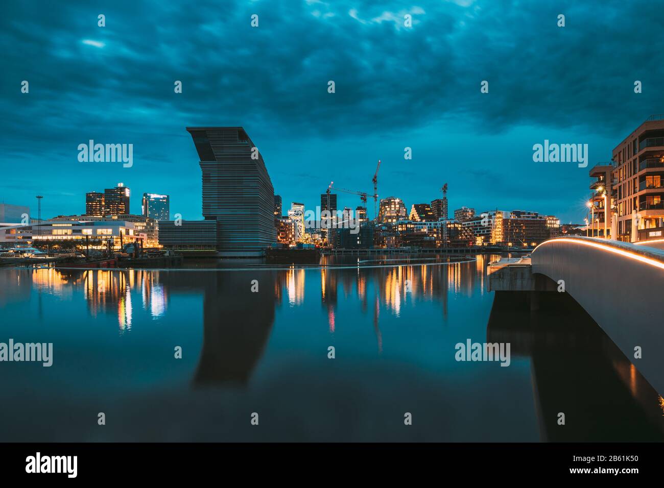 Oslo, Norway - June 24, 2019: Night View Embankment And Residential ...