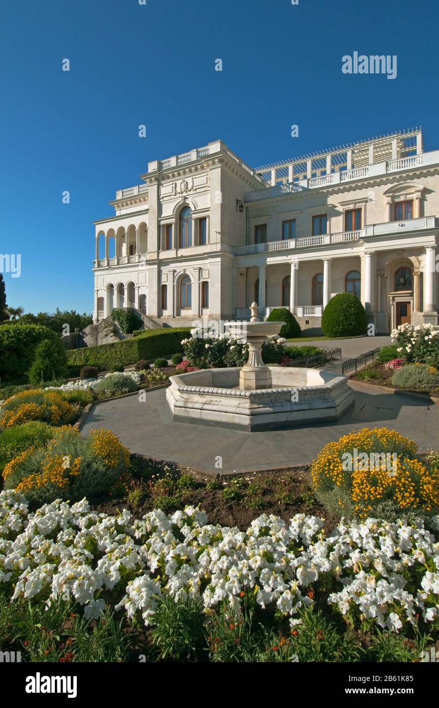 Livadia Palace against blue sky background. Livadia Palace was a summer ...