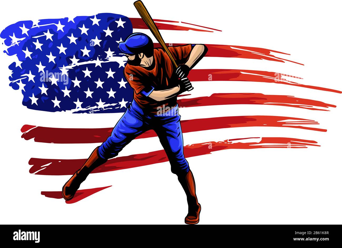 Powerful Baseball Hitter Left handed vector illustration Stock Vector ...