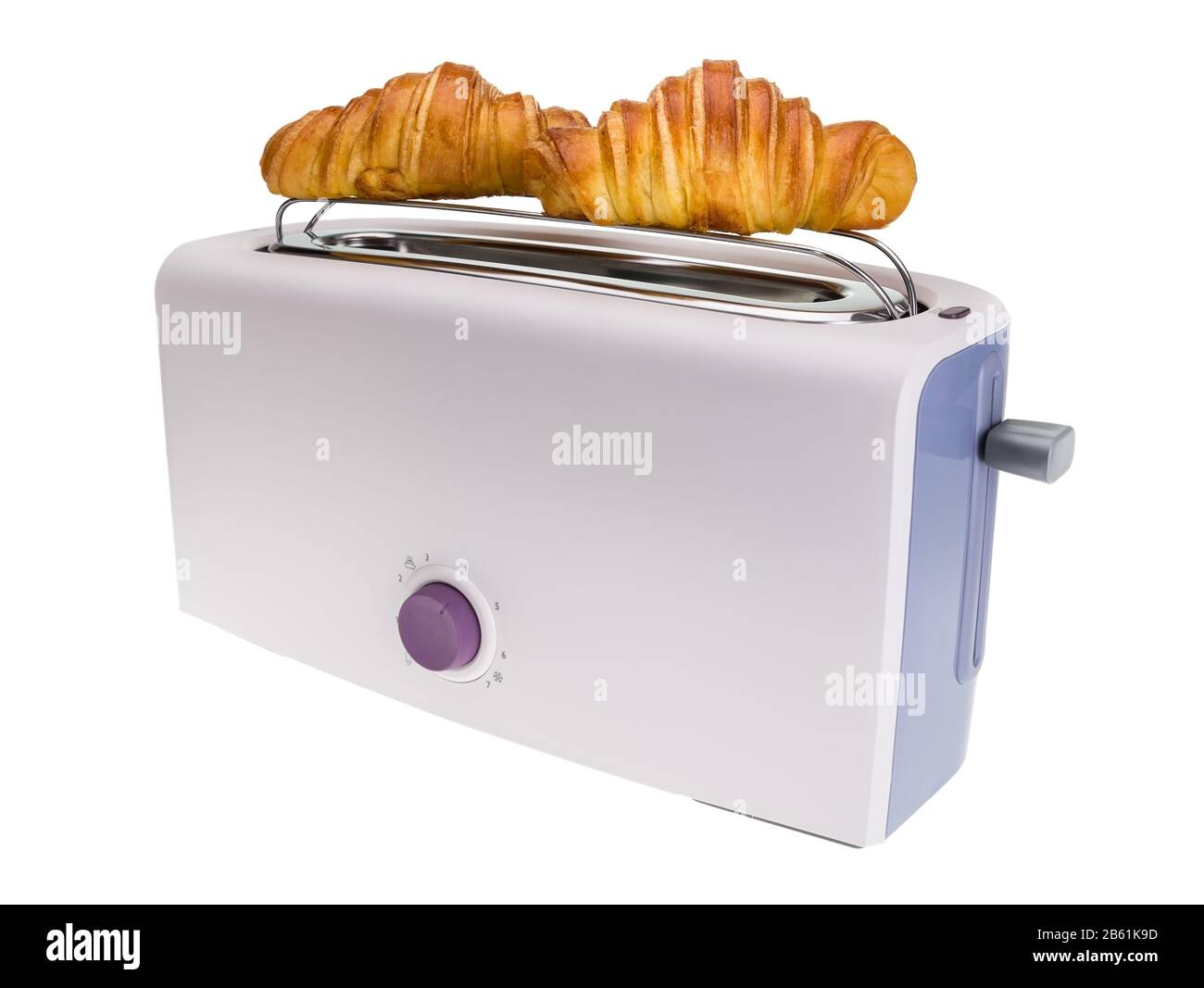 Toaster prepares croissants. Isolated on white background Stock Photo ...