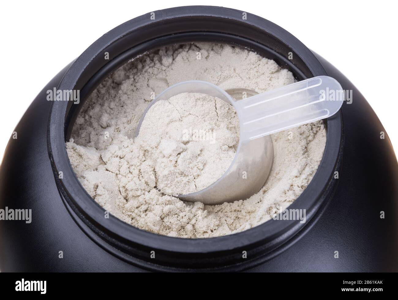 Container of milk whey protein. Close-up Stock Photo - Alamy