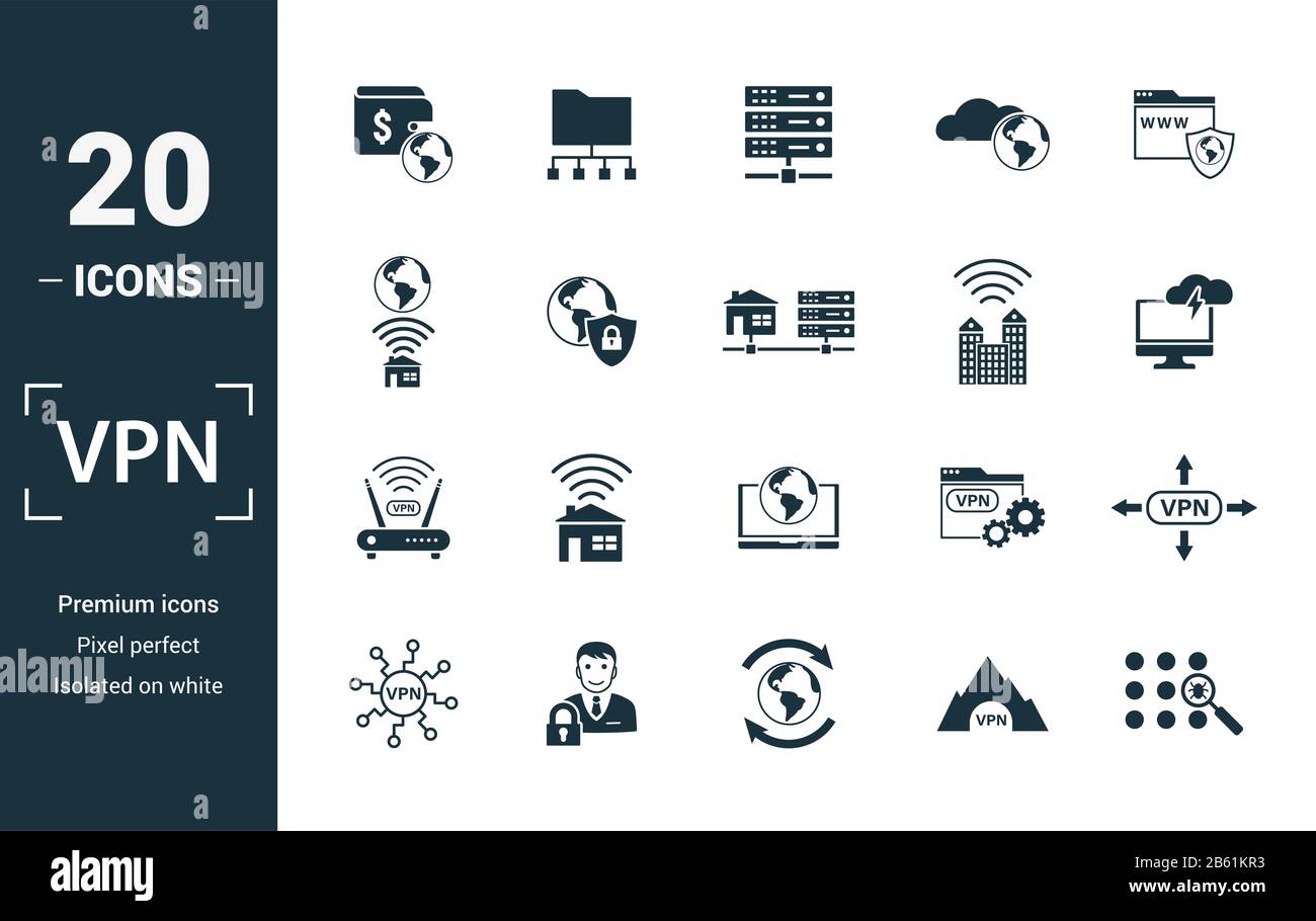 Vpn icon set. Include creative elements , archiving, site security ...
