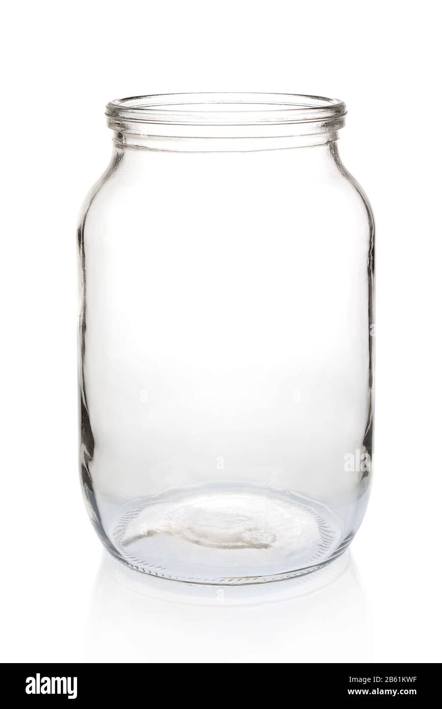 Glass jar one liter empty on white background Stock Photo - Alamy