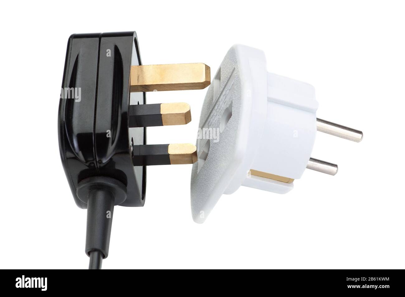 Plug socket for the transformation in the European style. On a white ...