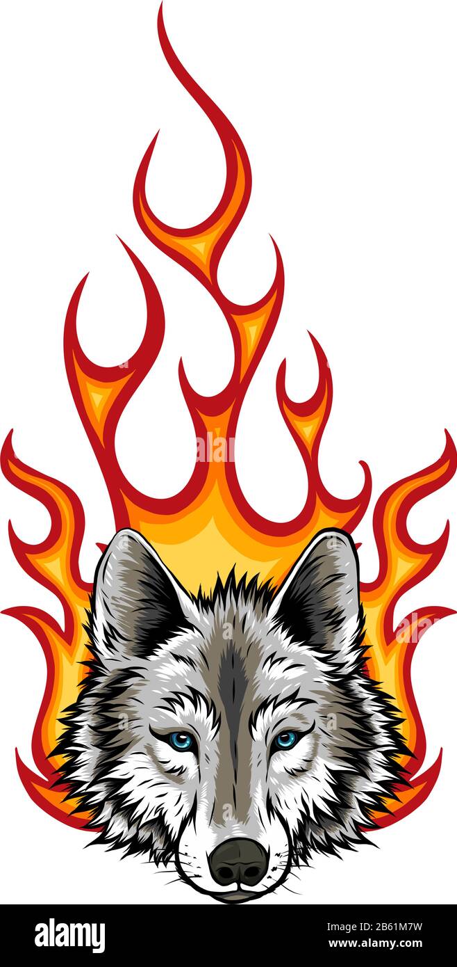 Wolf Flaming Fire Logo Vector Mascot Design Stock Vector Image & Art ...