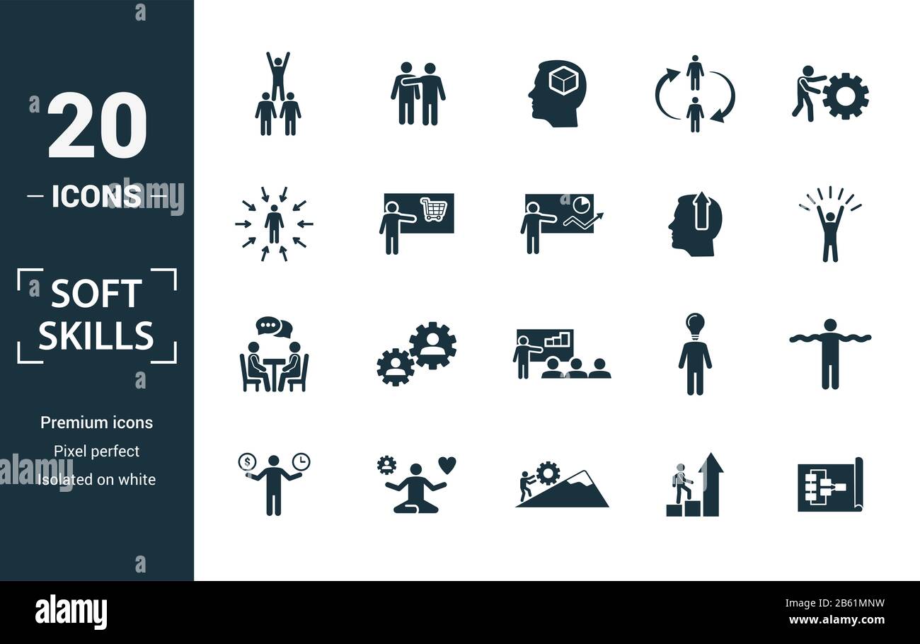 Soft Skills icon set. Include creative elements team spirit ...