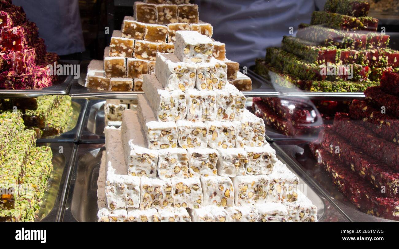 Traditional Turkish Delight, Sugar coated soft candy Stock Photo - Alamy