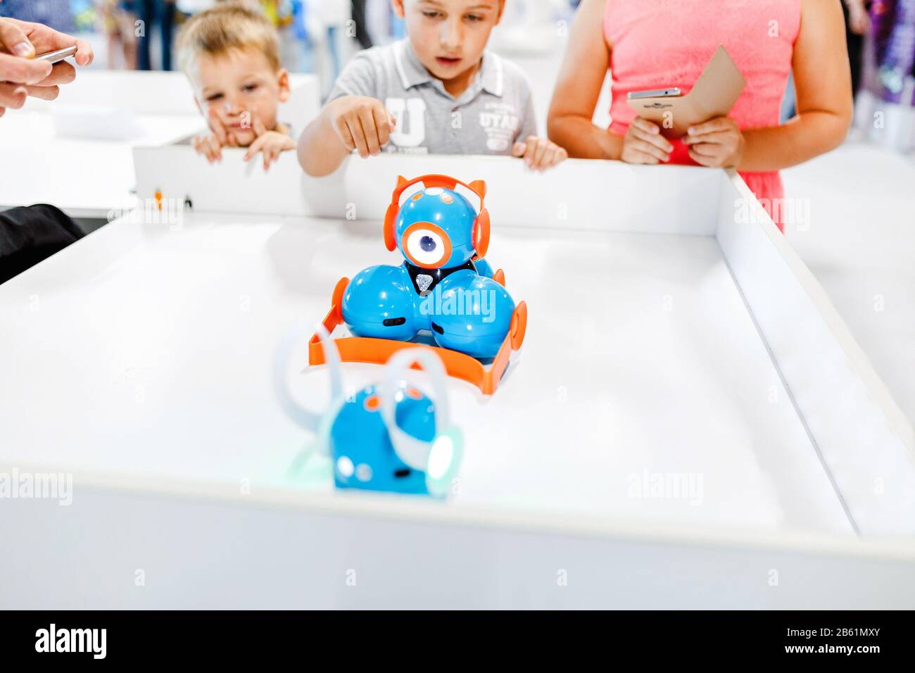 ULTRA MALL, UFA, RUSSIA, 21 AUGUST, 2017: children study and look at ...