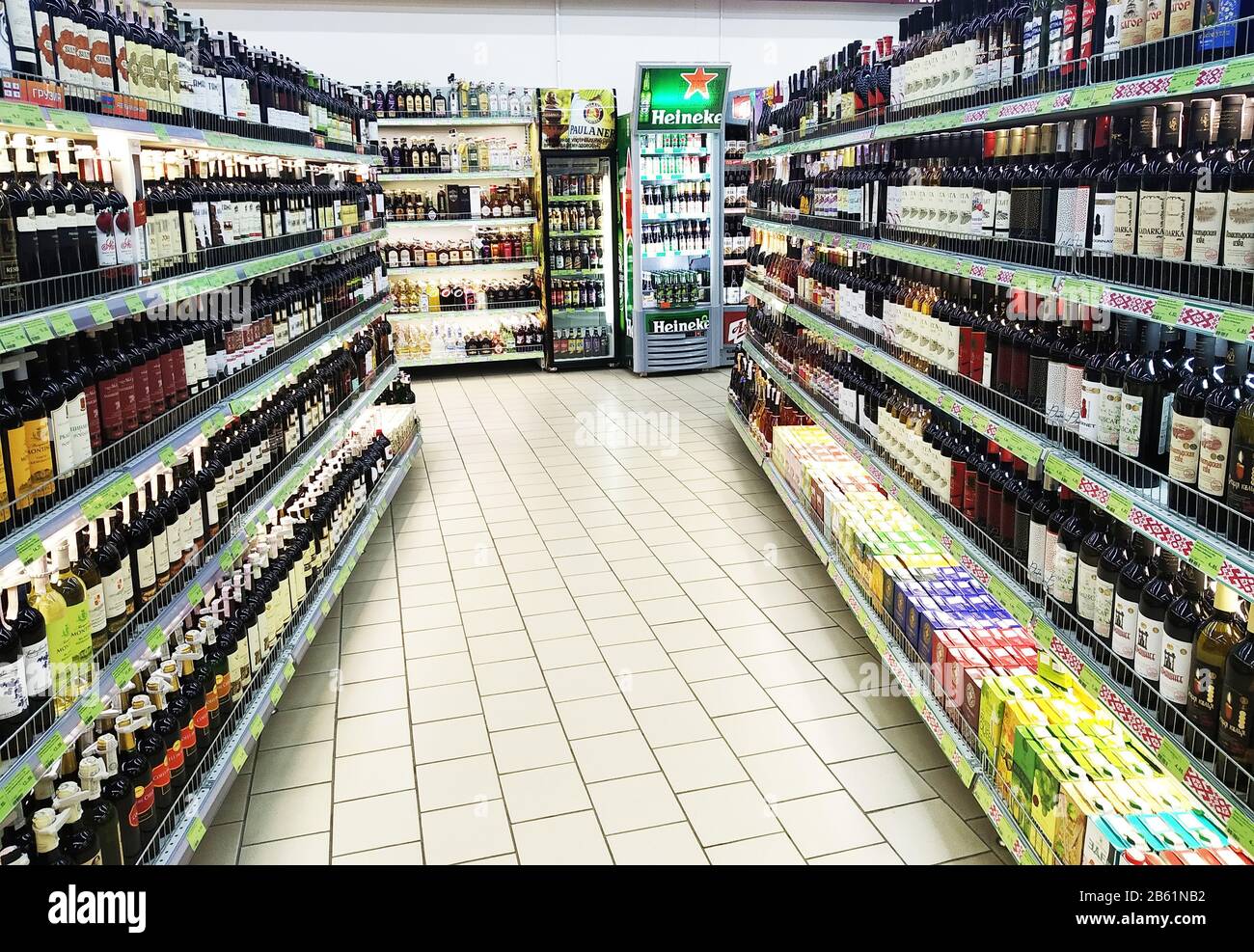 Bobruisk Belarus 19.09.2019: Sale of alcoholic beverages in the store ...