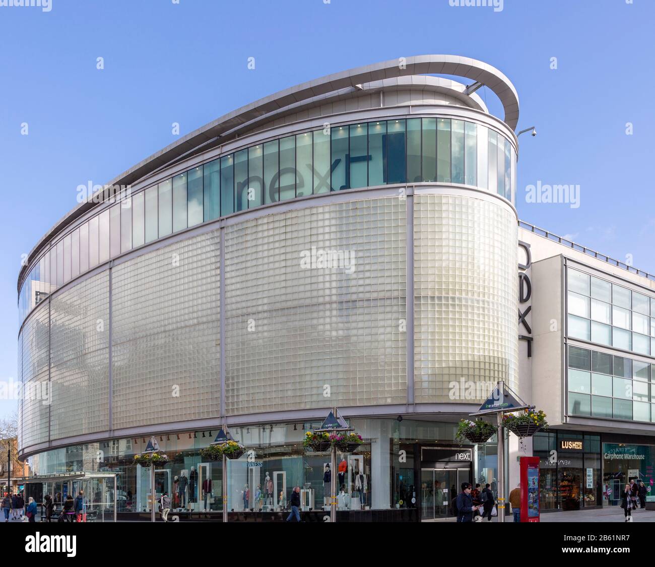 Modern architecture of city centre Next store Exeter, Devon, England ...