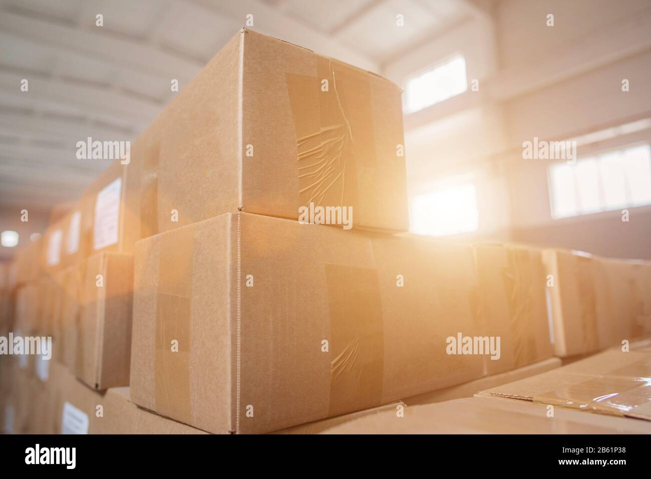 Parcels and parcels in cardboard boxes at the customs control warehouse ...