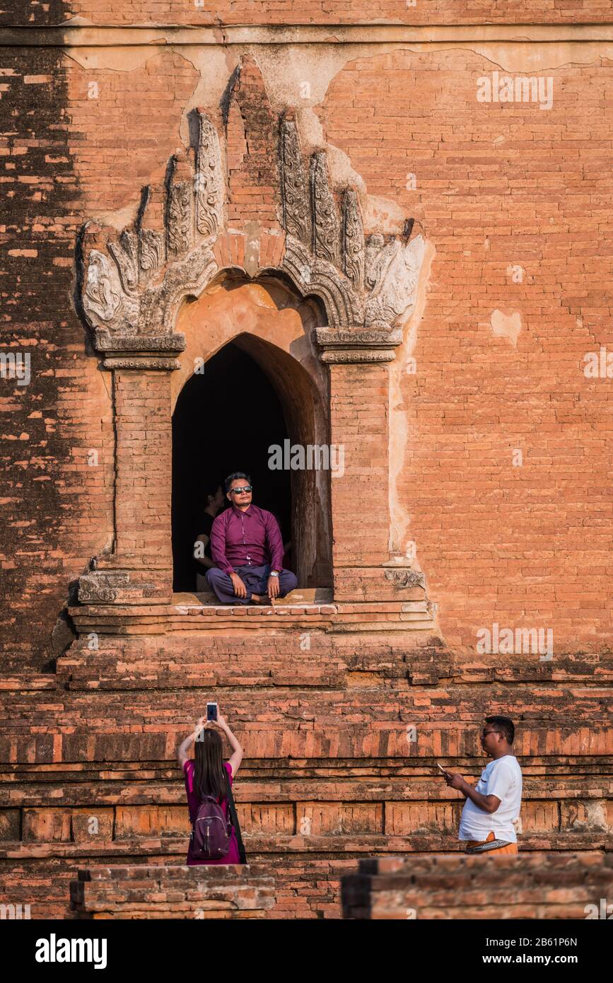 Tourists in the Dhammayan Gyi Temple, Bagan, Myanmar, Asia Stock Photo ...