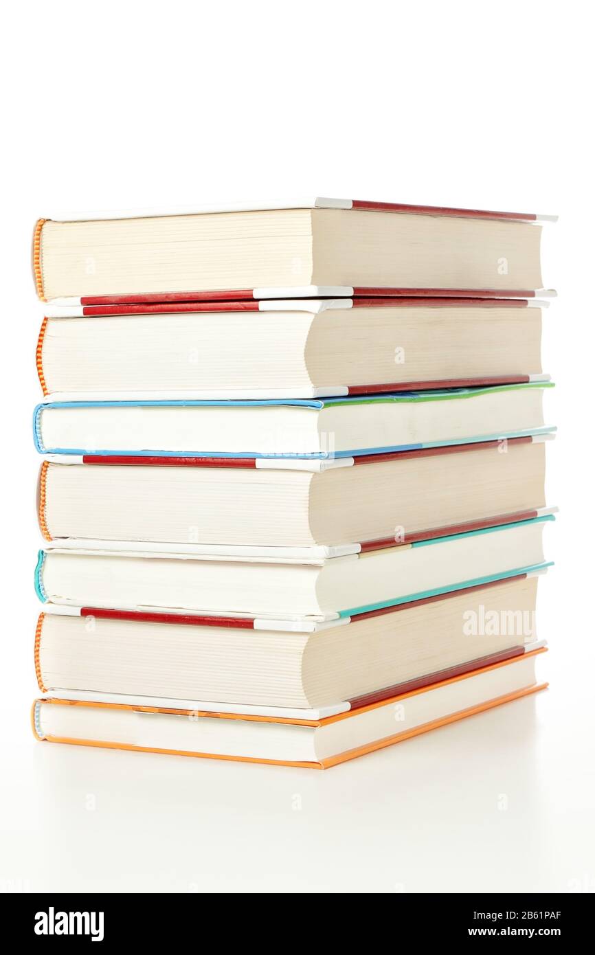 Large stack of books from the library, on a white background Stock ...