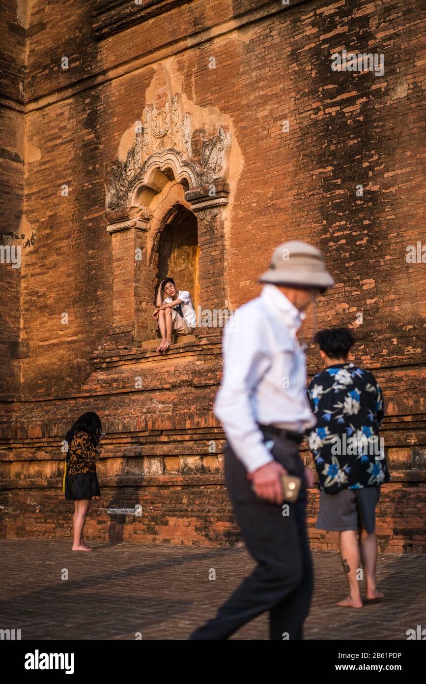 Tourists in the Dhammayan Gyi Temple, Bagan, Myanmar, Asia Stock Photo ...