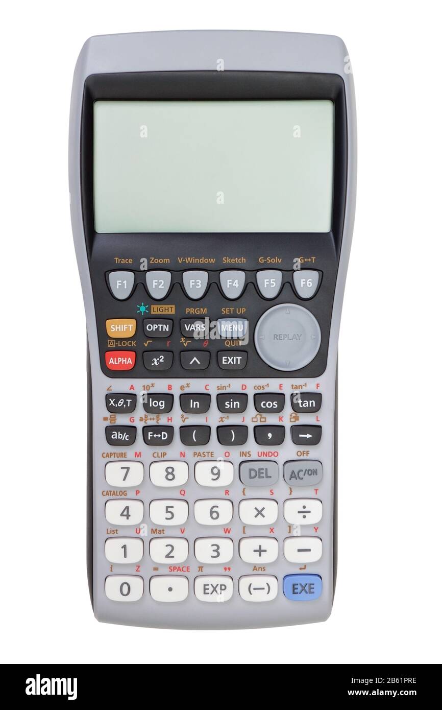 Modern geometric calculator on a white background Stock Photo - Alamy