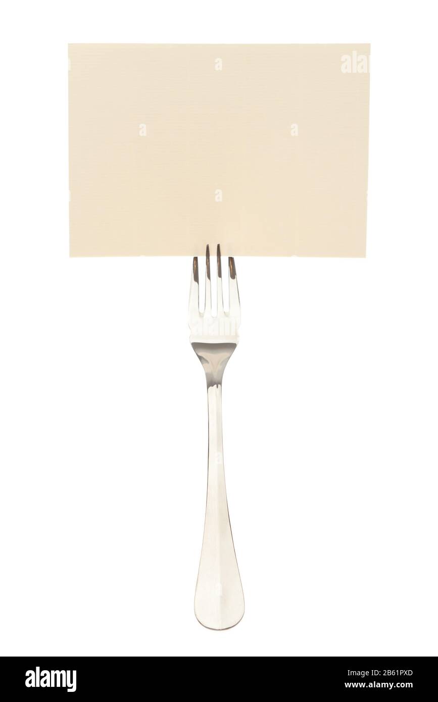 Blank card to reserve dining fork. On a white background Stock Photo ...