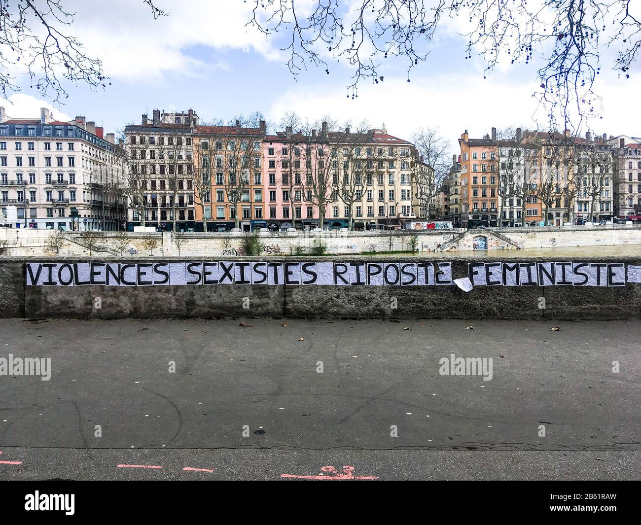 Feminist collage protest against violences made to women, Lyon, France ...