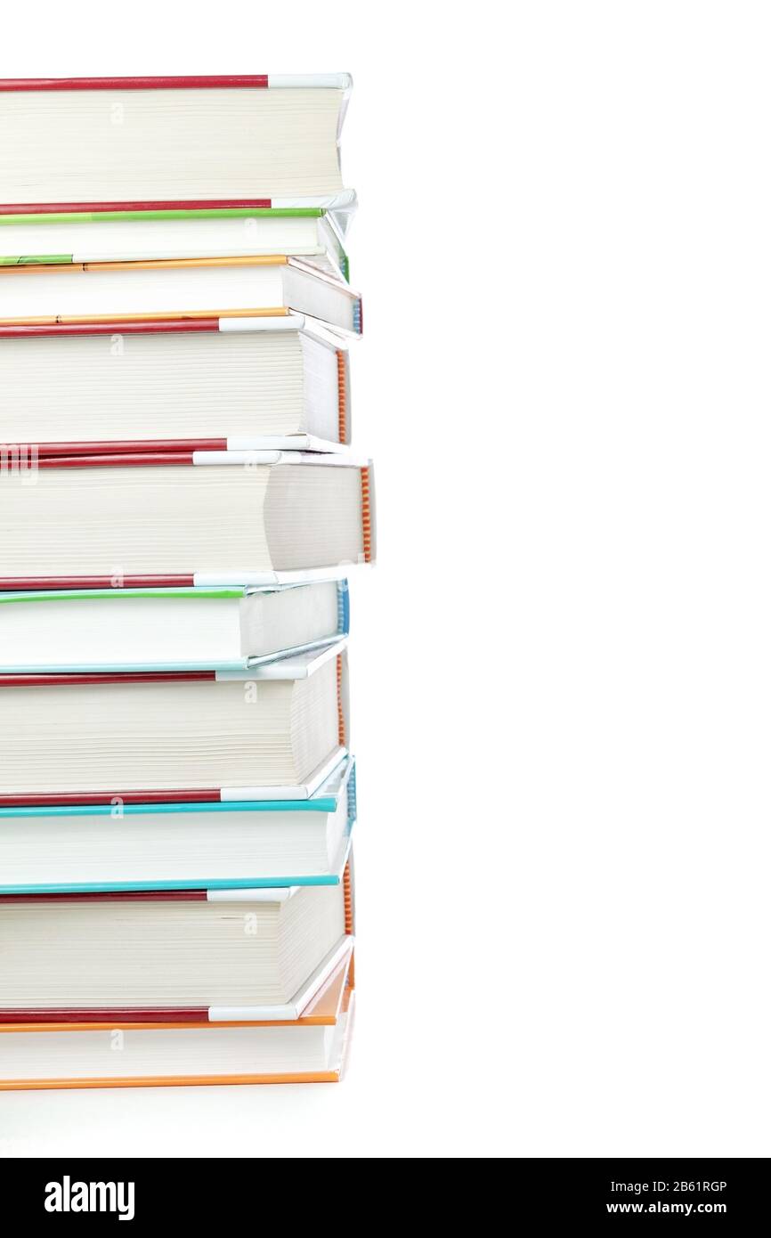 Group of books for school in the stack. On a white background Stock ...