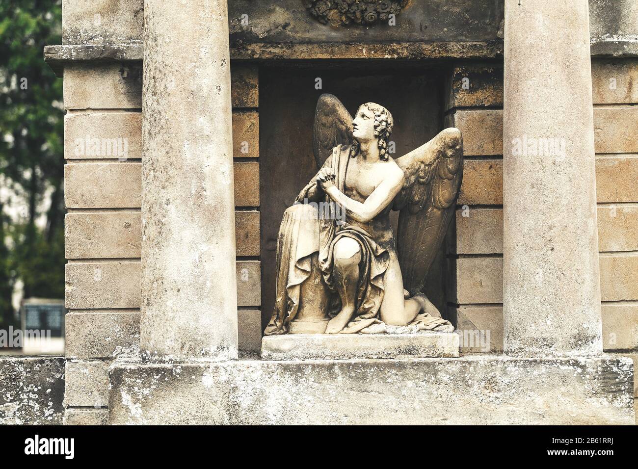 Old, ruined and overgrown monuments on graves in the central Vienna ...