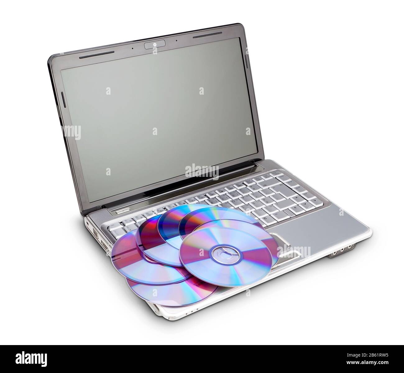 Discs for recording data on a modern laptop. On a white background ...