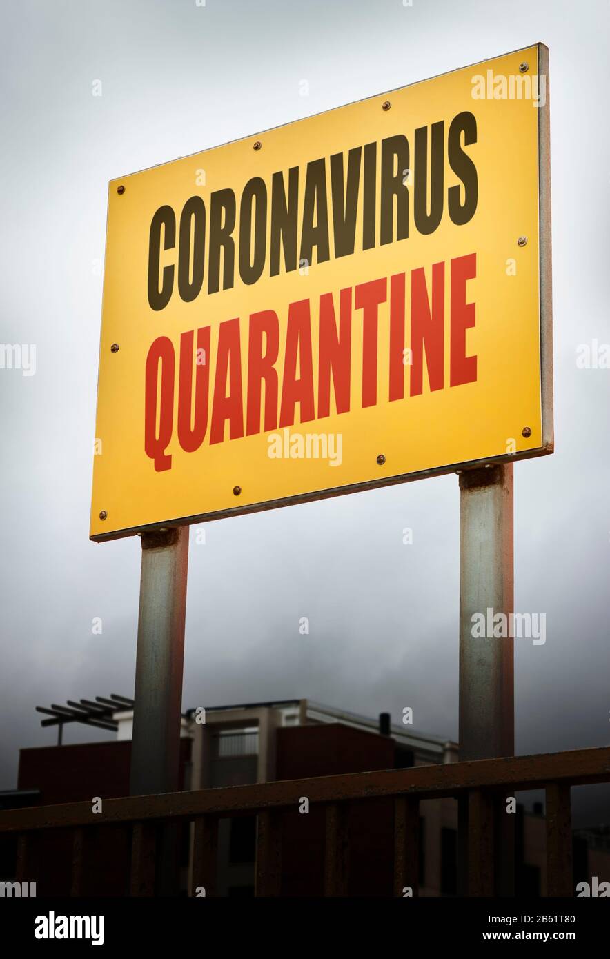 Coronavirus disease quarantine yellow danger warning sign Stock Photo ...