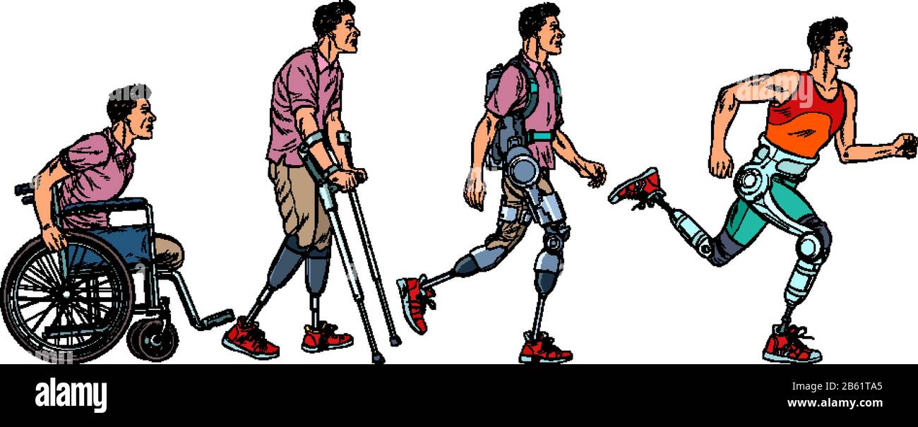 Evolution of rehabilitation. man leg prosthesis Stock Vector Image ...